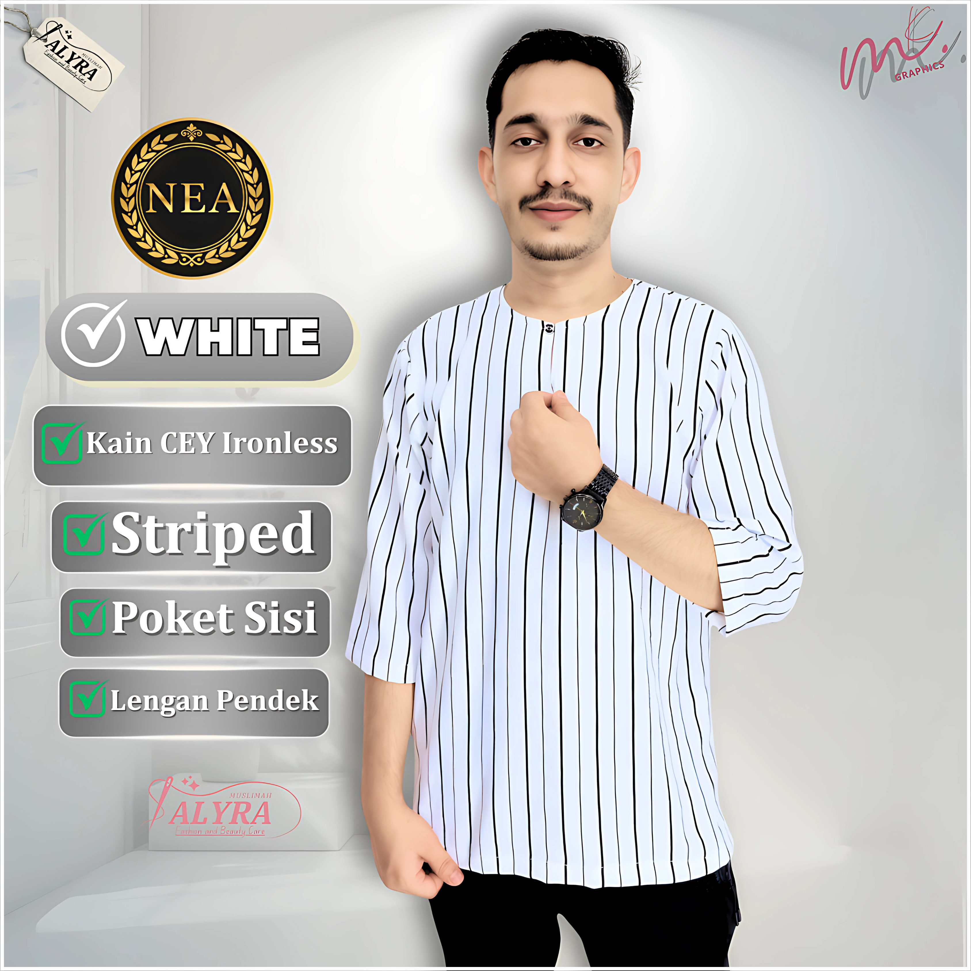 Kurta Lelaki Dewasa Moden 2025 Corak Jalur Eksklusif Kain CEY Ironless ...