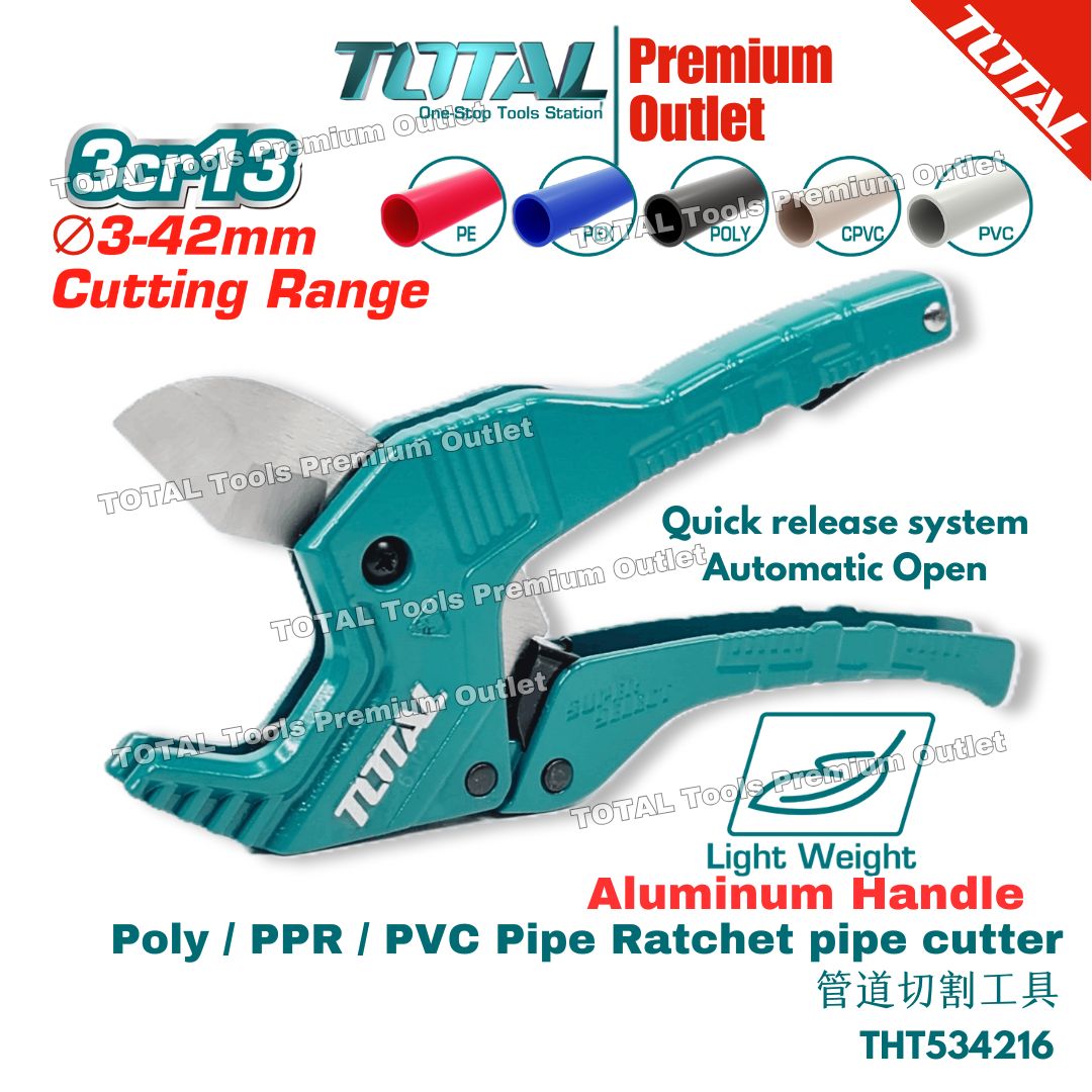 TOTAL Tools Ratchet pipe cutter for Poly pipe, PPR, PVC "D", ABS pipe ...