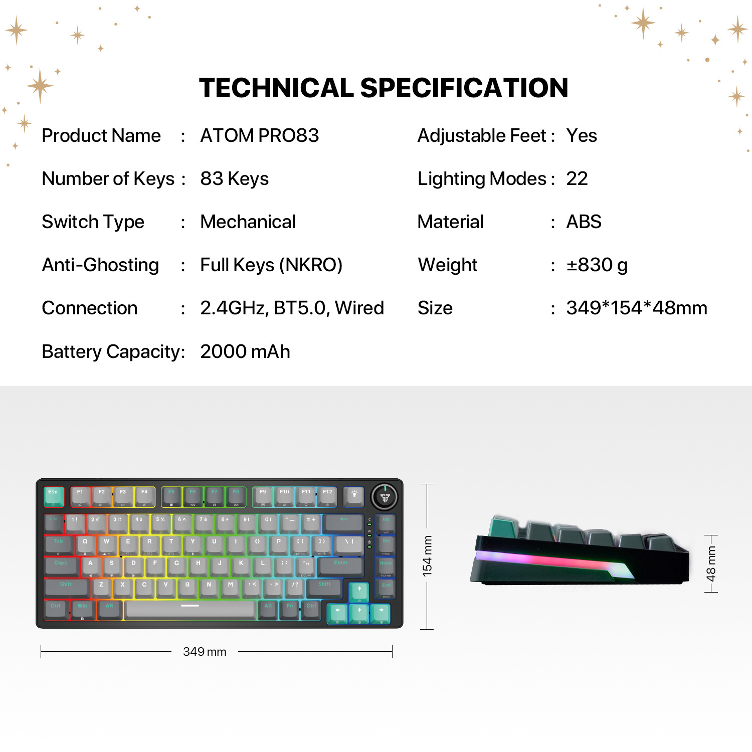 Fantech Atom Pro83 MK913 Wireless Mechanical Keyboard | Hot Swappable ...