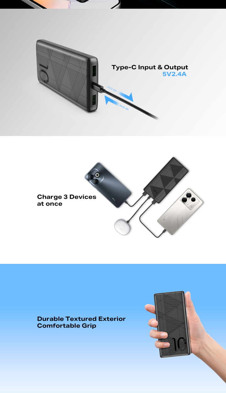 Infinix XP10 10000mAh Power Bank 12W Fast Charging | Dual USB & Type-C ...