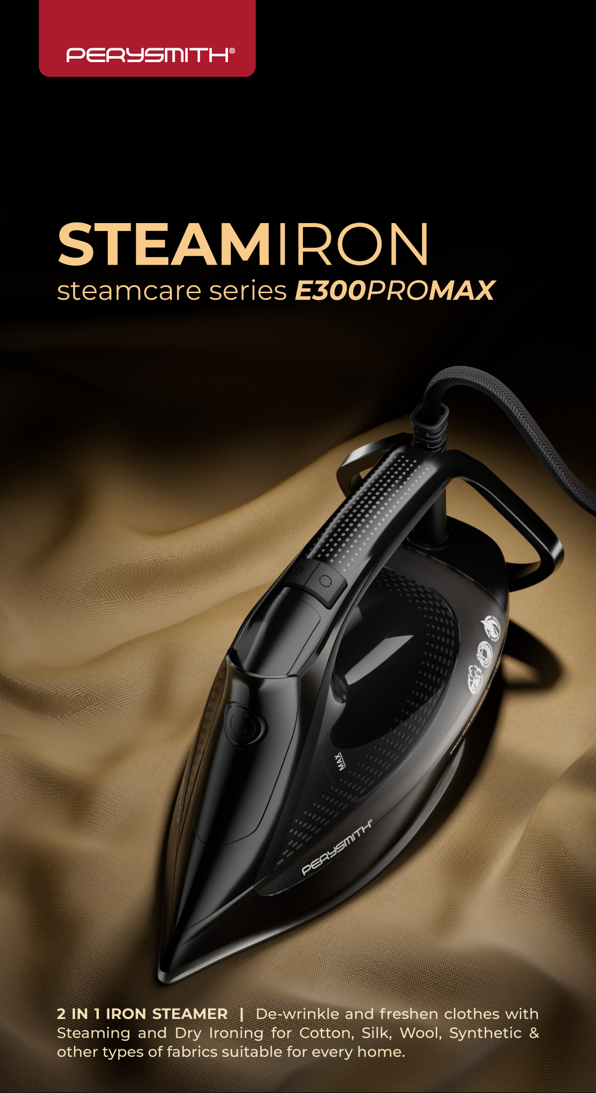 PerySmith E300 Pro Max Anti Burns Guaranteed Steam Iron Steamcare ...