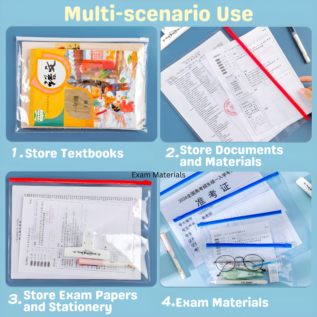 FILE A4 SIZE Fail kertas dokumen ujian zipper transparent paper storage ...