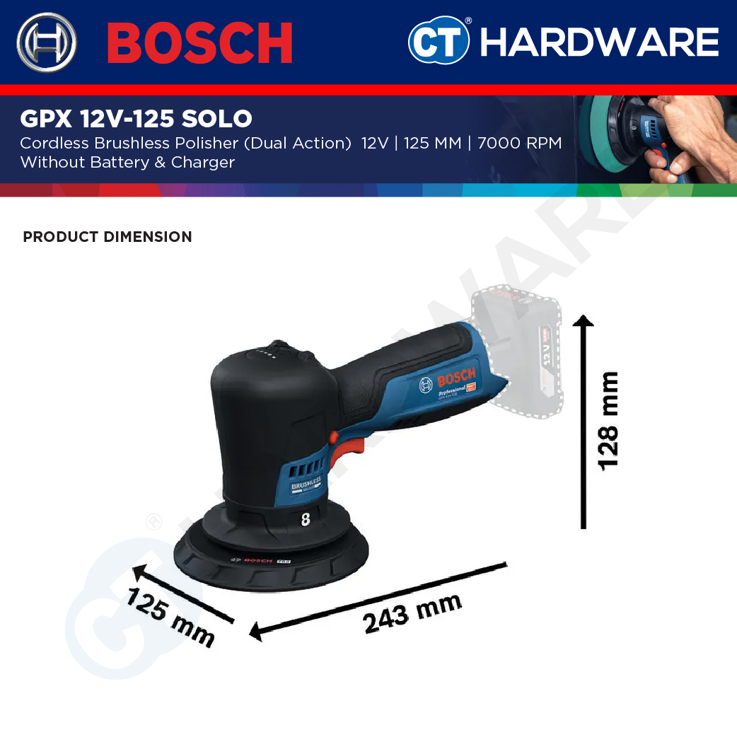 Bosch GPX 12V-125 SOLO Cordless Brushless Polisher (Dual Action) 12V ...