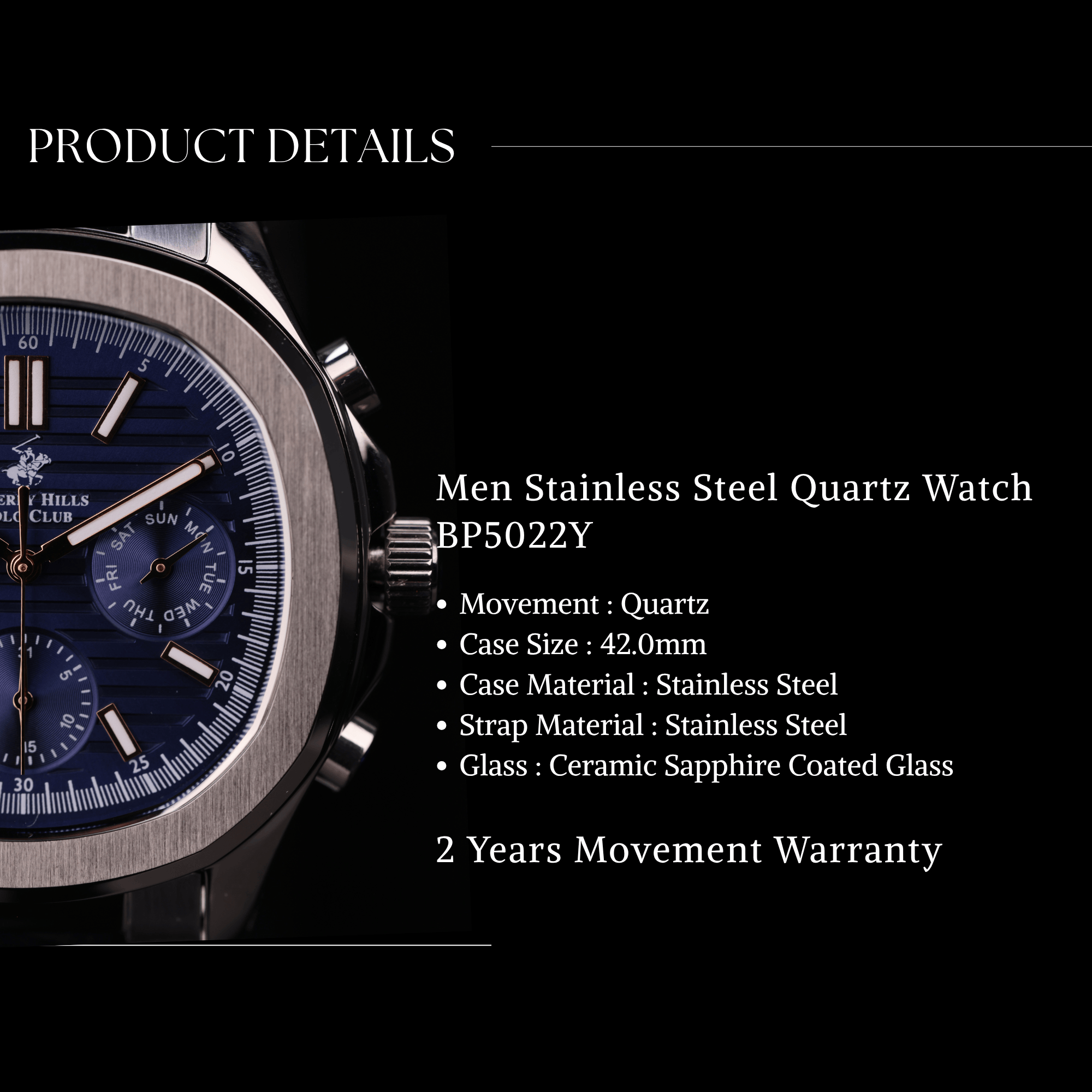 Beverly Hills Polo Club BHPC Jam Tangan Lelaki Men's Stainless Steel ...
