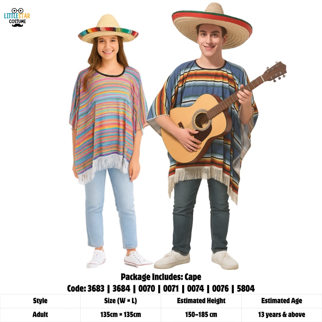 Mexican Poncho & Sombrero Hat Costume for Adults – Traditional Fiesta ...