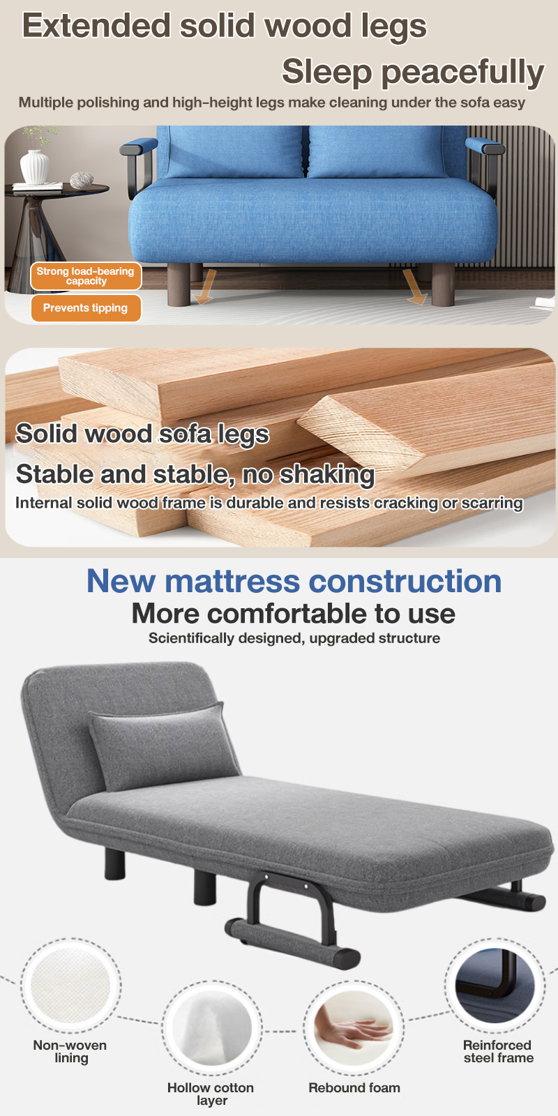 Folding Sofa 1/2/3 Seater Single/Queen Sofa Bed Frame Katil Bujang ...