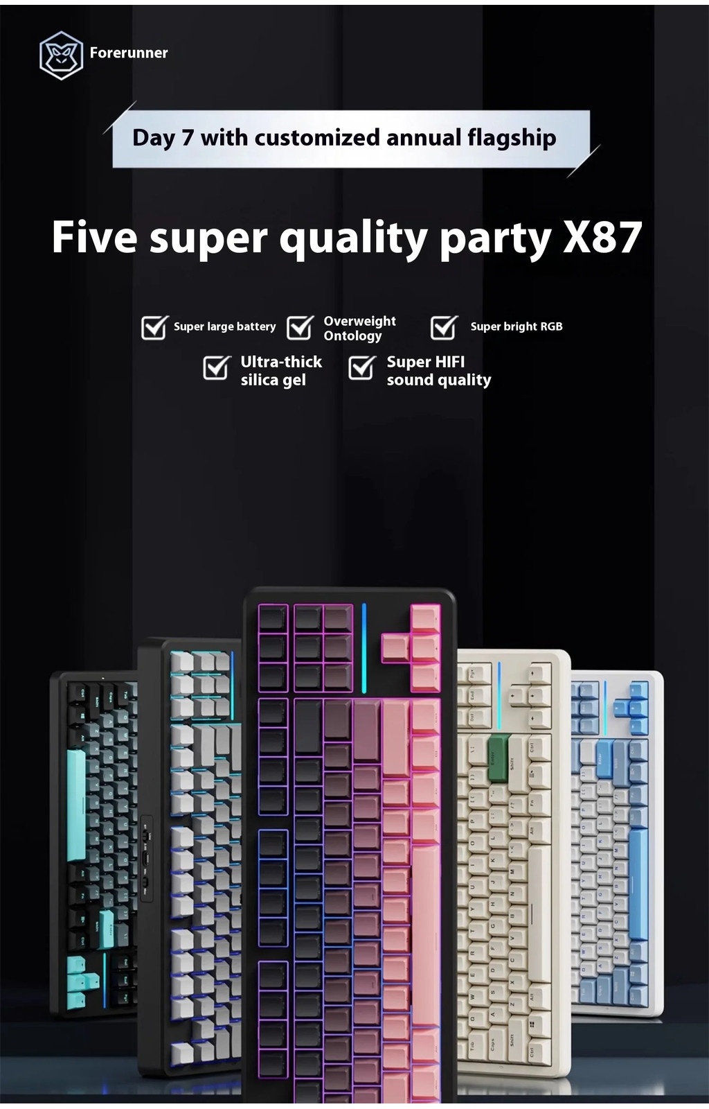 EWEADN X87 Wireless Mechanical Keyboard 75%GASKET RGB Hot Swappable ...
