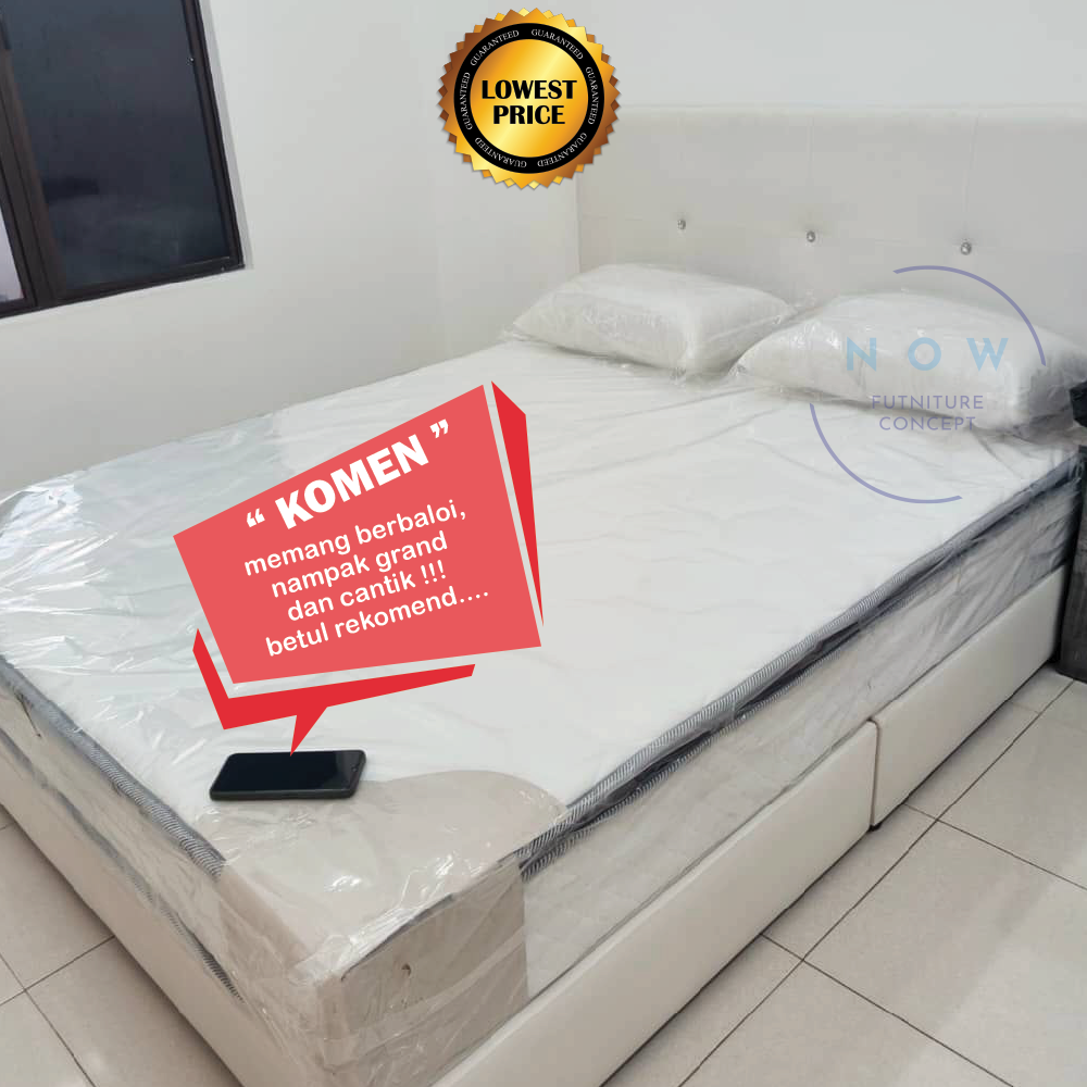 FREE INSTALL Katil Murah Queen Size Bed Frame Headboard Divan White ...