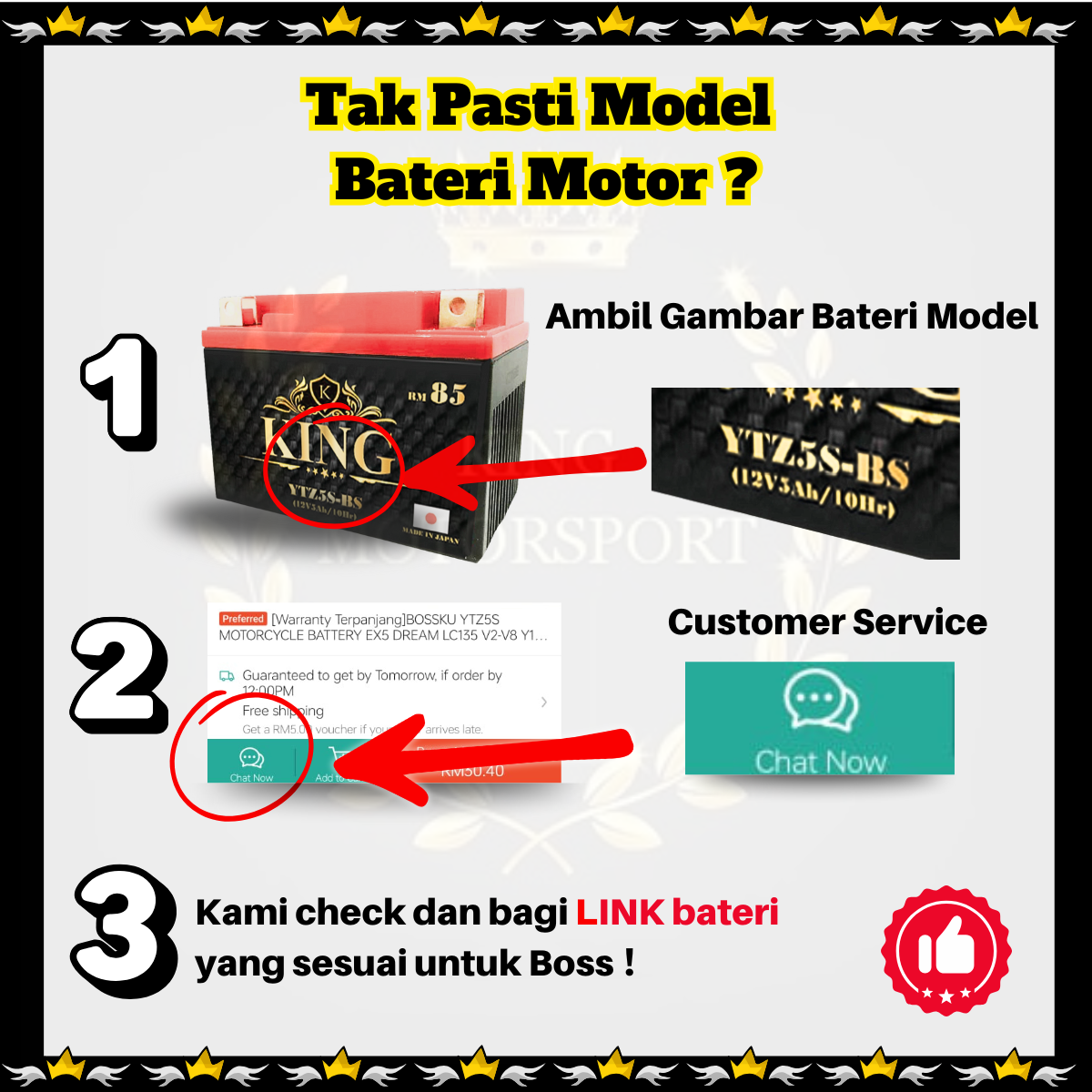 KING BATERI YTX7L MOTORCYCLE BATTERY R25 RFS 150 TNT 250 150S CB250R ...