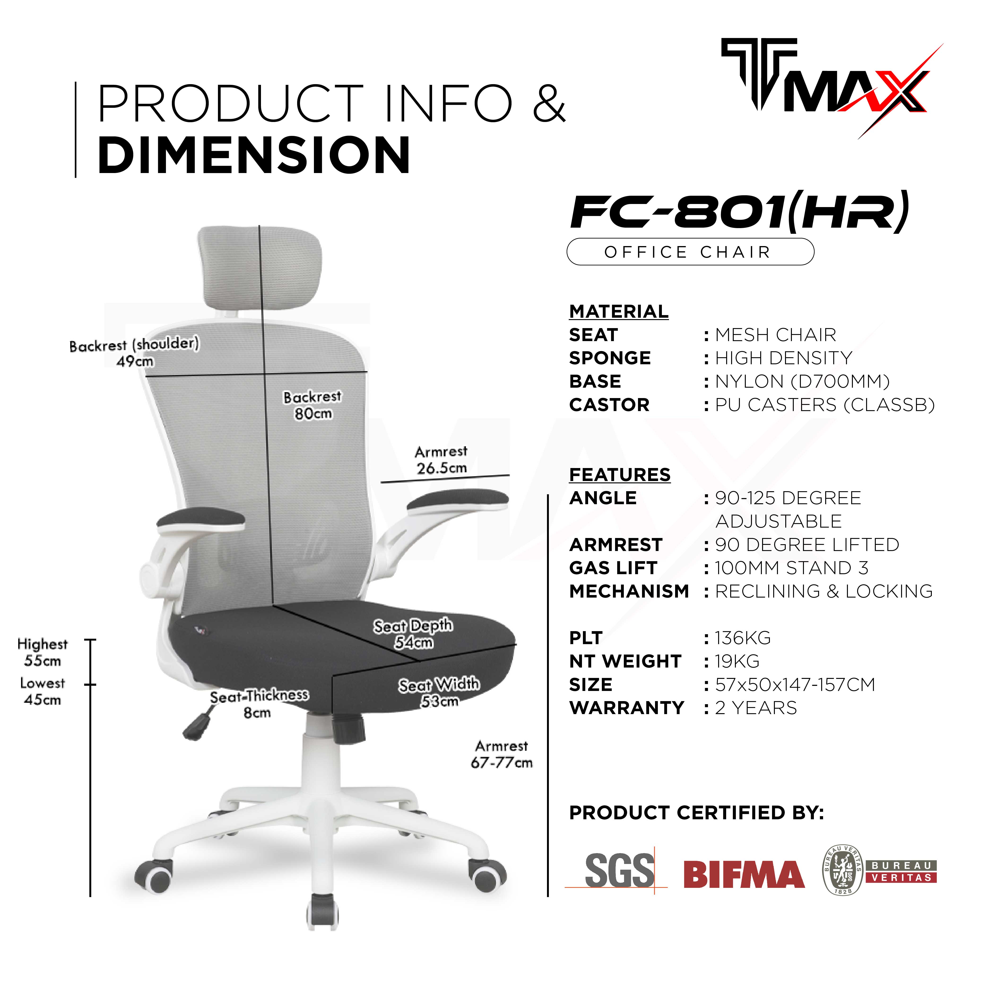 TMAX FC-801 Mesh Chair Ultra Comfortable Seat with Adjustable Armrest ...