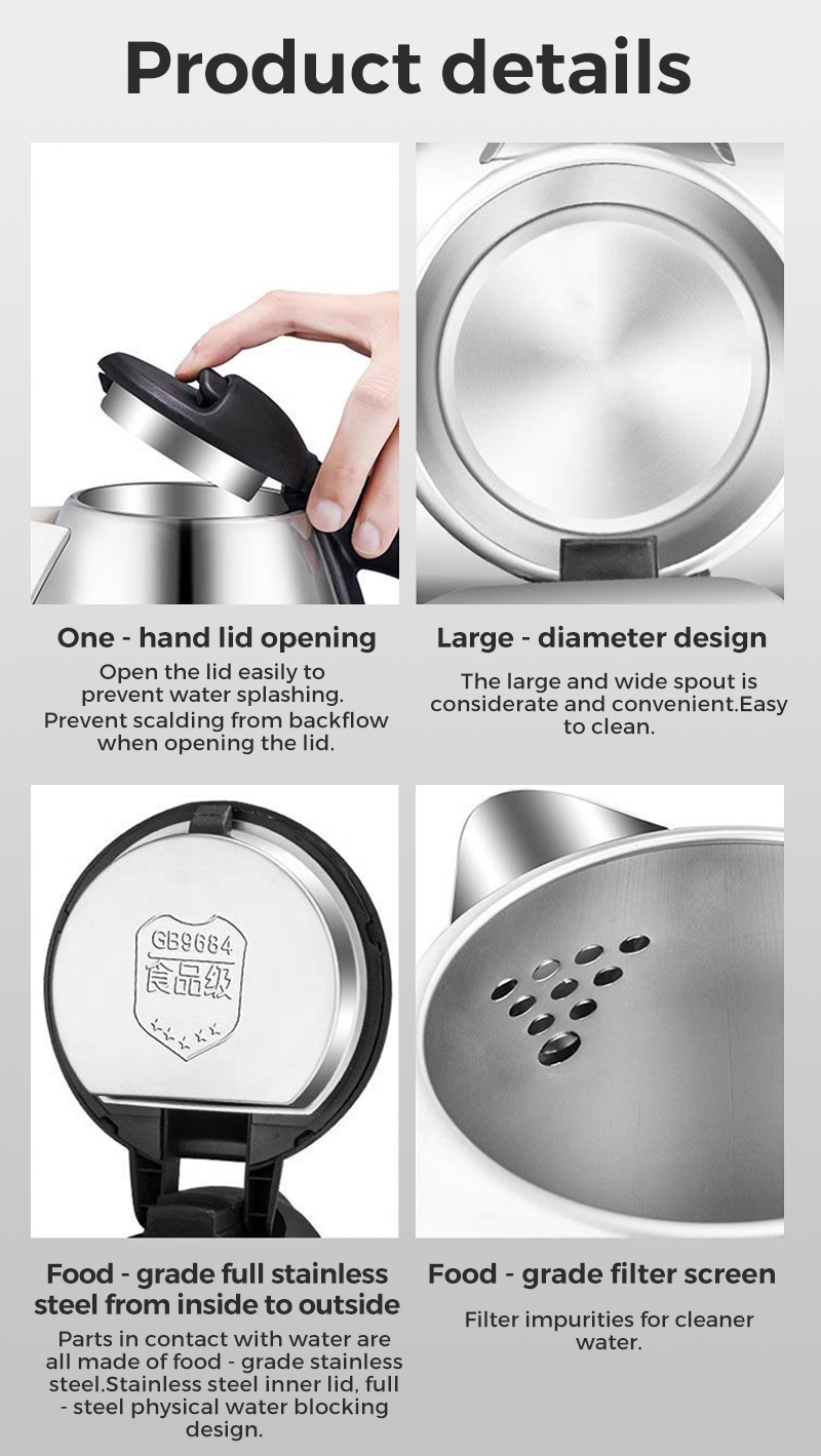 Electric Kettle Stainless Steel Jug 2L Fast Boiling Automatic Cut Off ...