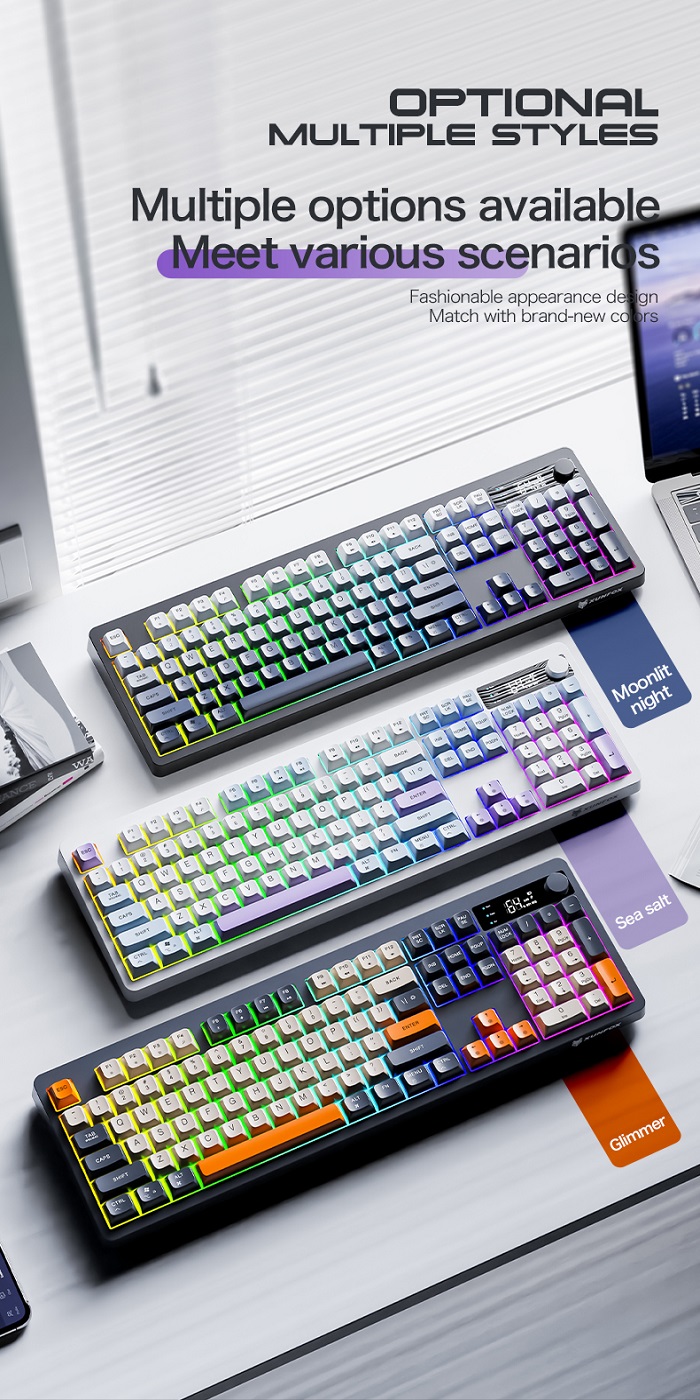 XUNFOX TK100 Bluetooth Wireless Keyboard Dual-Mode E-Sports Gaming RGB ...