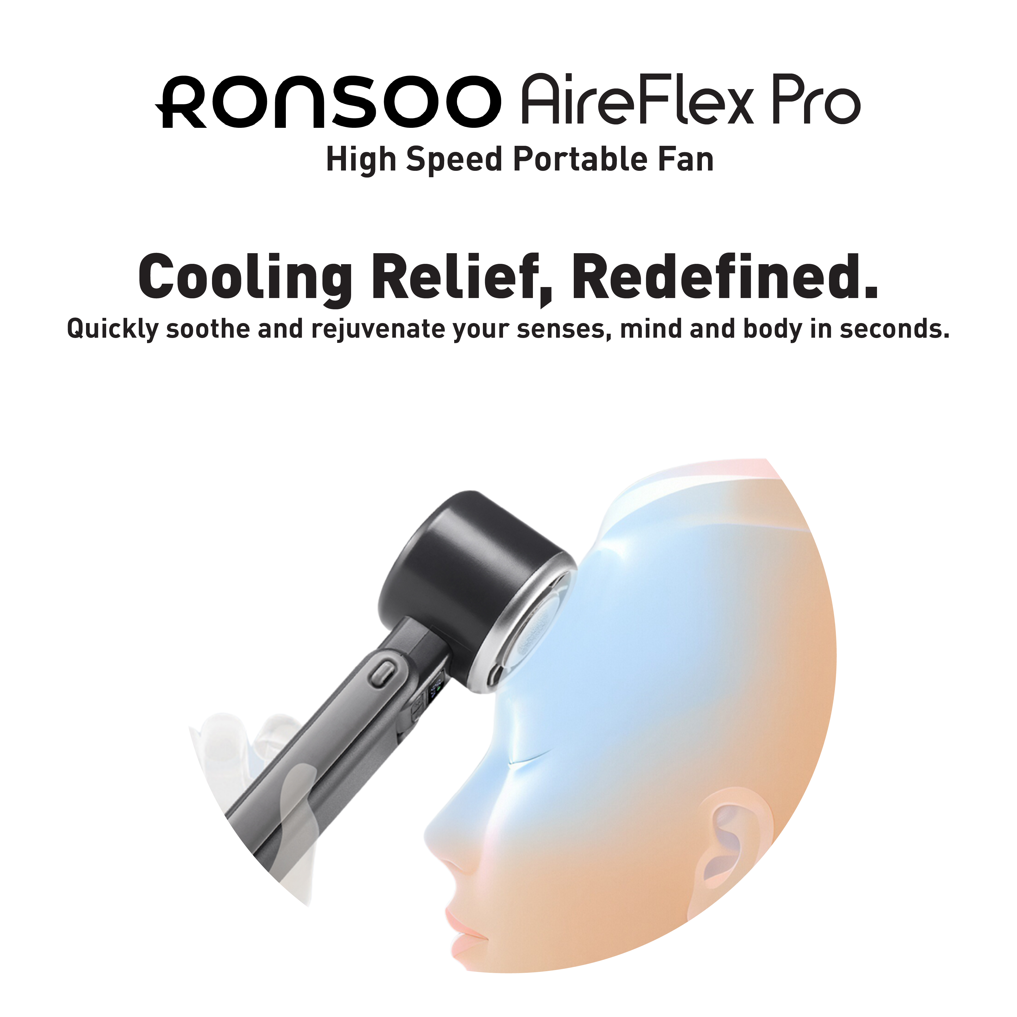 RONSOO AireFlex PRO Cooling Fan High Speed Fan Handheld 180° Foldable ...