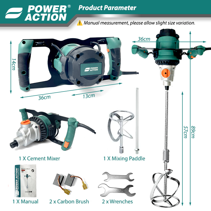 POWER ACTION EM1800 1800W Electric Handheld Cement Mixer 6-Speed ...