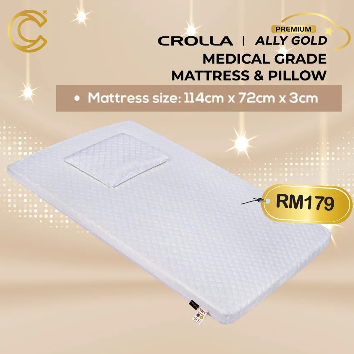 FREE SHIPPING Crolla Premium ALLY GOLD Bedside Baby Playpen/ Travel Cot ...