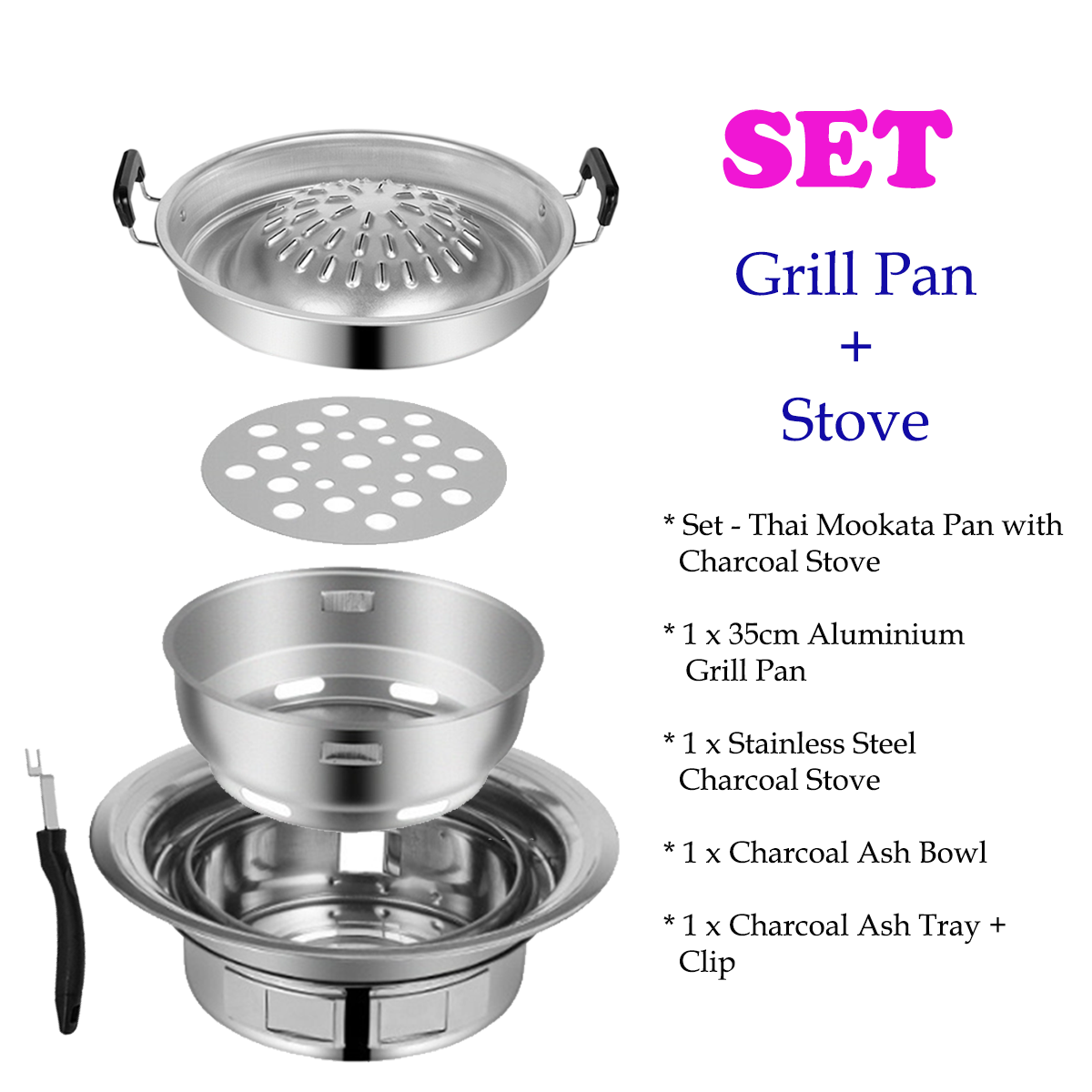 MDC 【Thai Mookata Pot + Stove】35cm Large Aluminium Mookata Thai Grill ...