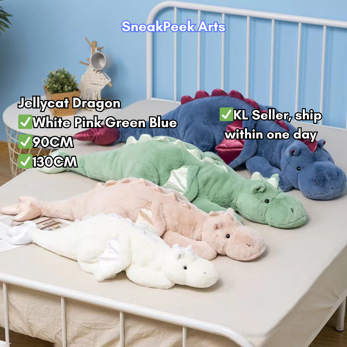 90 130 cm Cute White Pink Green Blue Color Stuffed Toys Dragon Jellycat ...