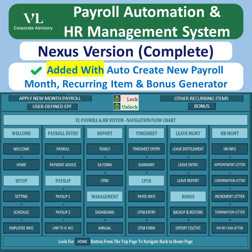 VL Payroll Automation & HR Management System Auto Payroll Excel Recurring Allowance Payslip ...