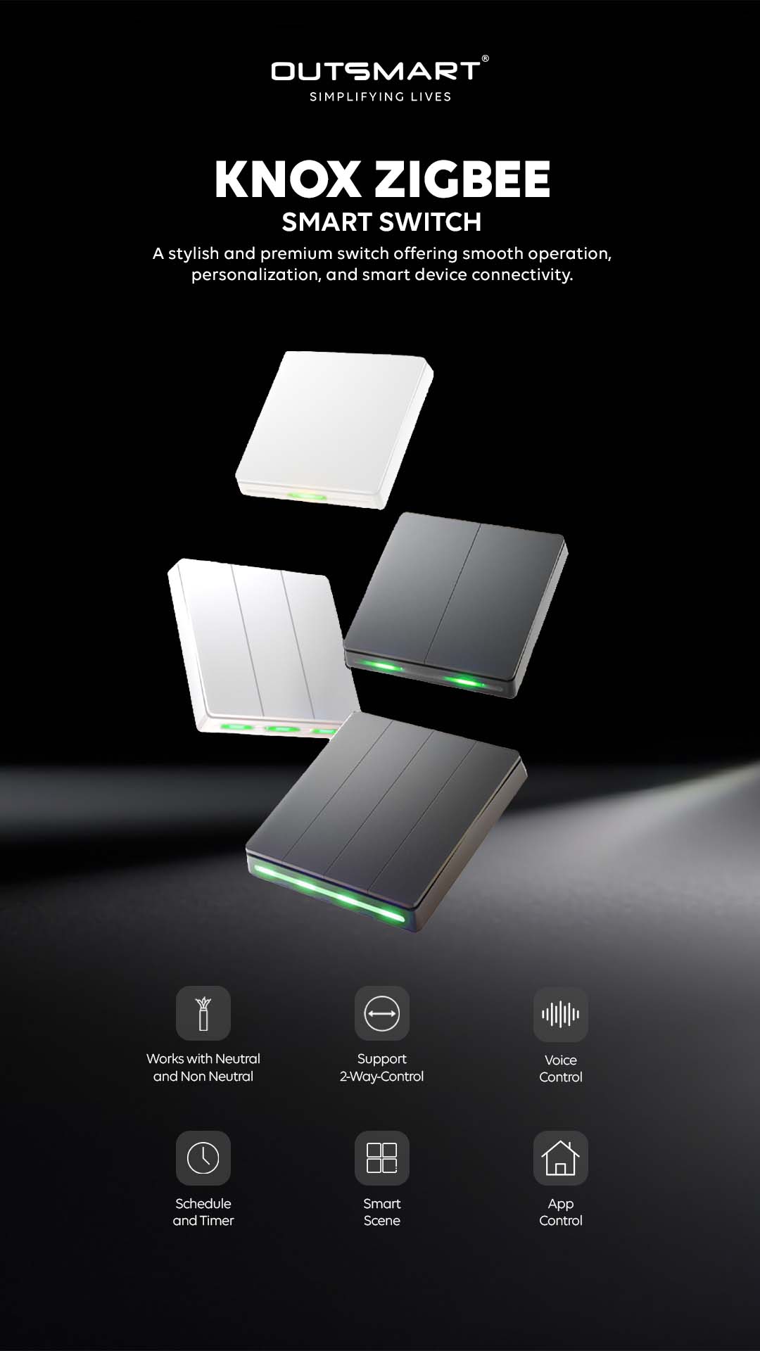 OUTSMART® ZIGBEE SMART SWITCH KNOX NO NEUTRAL WIRE NO CAPACITOR 2-WAYS BTO ZIGBEE HUB REQUIRED ...