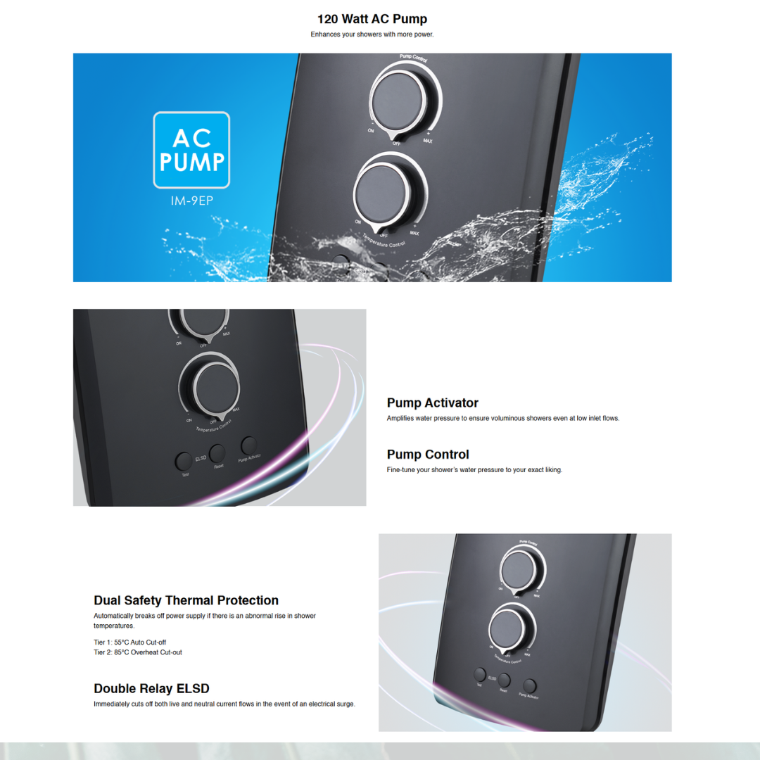 Alpha IM9EP (Matt Black) Slim Instant Water Heater with Pump | ESH ...