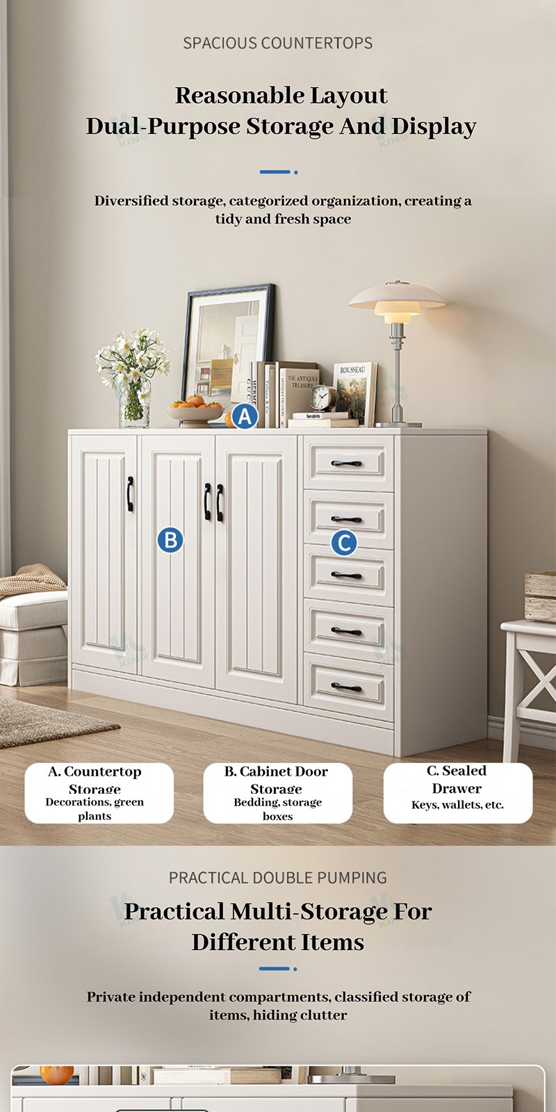 Nordic Sideboard Cabinet 120Cm Modern Chest Drawer Kitchen Storage ...
