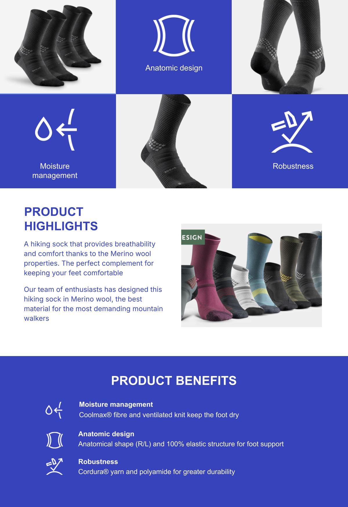 Decathlon Mountain Hiking Socks - MH900 High X2 Pairs (Odour Control ...