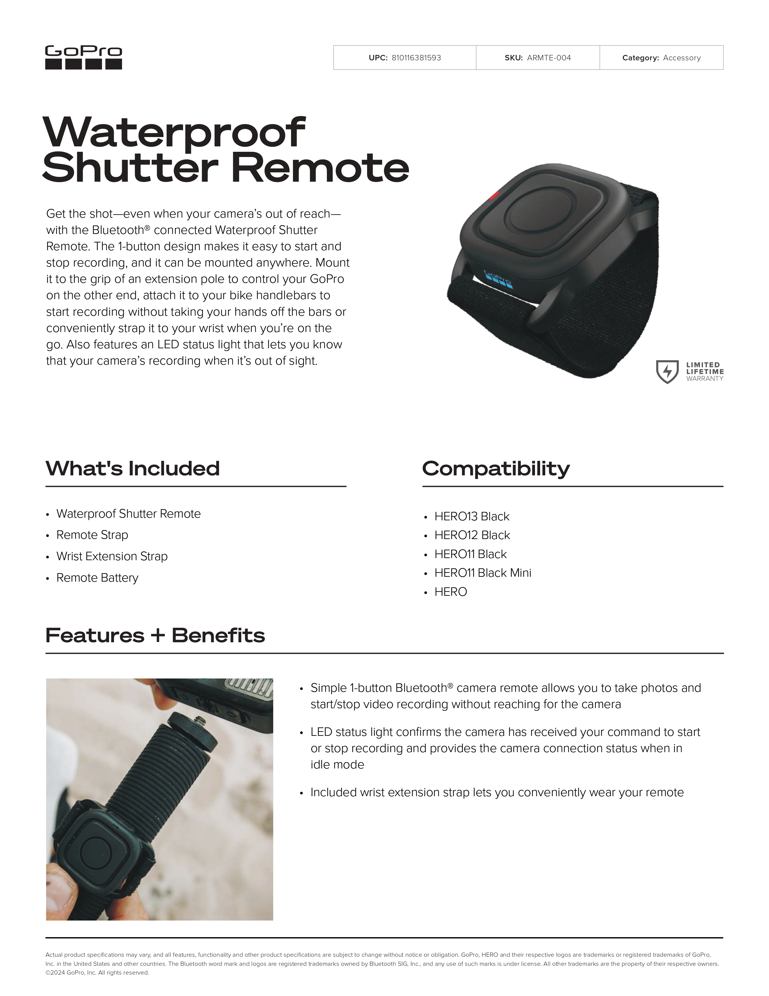 GoPro Action Camera Waterproof Shutter Remote for HERO13/HERO12/HERO11 ...