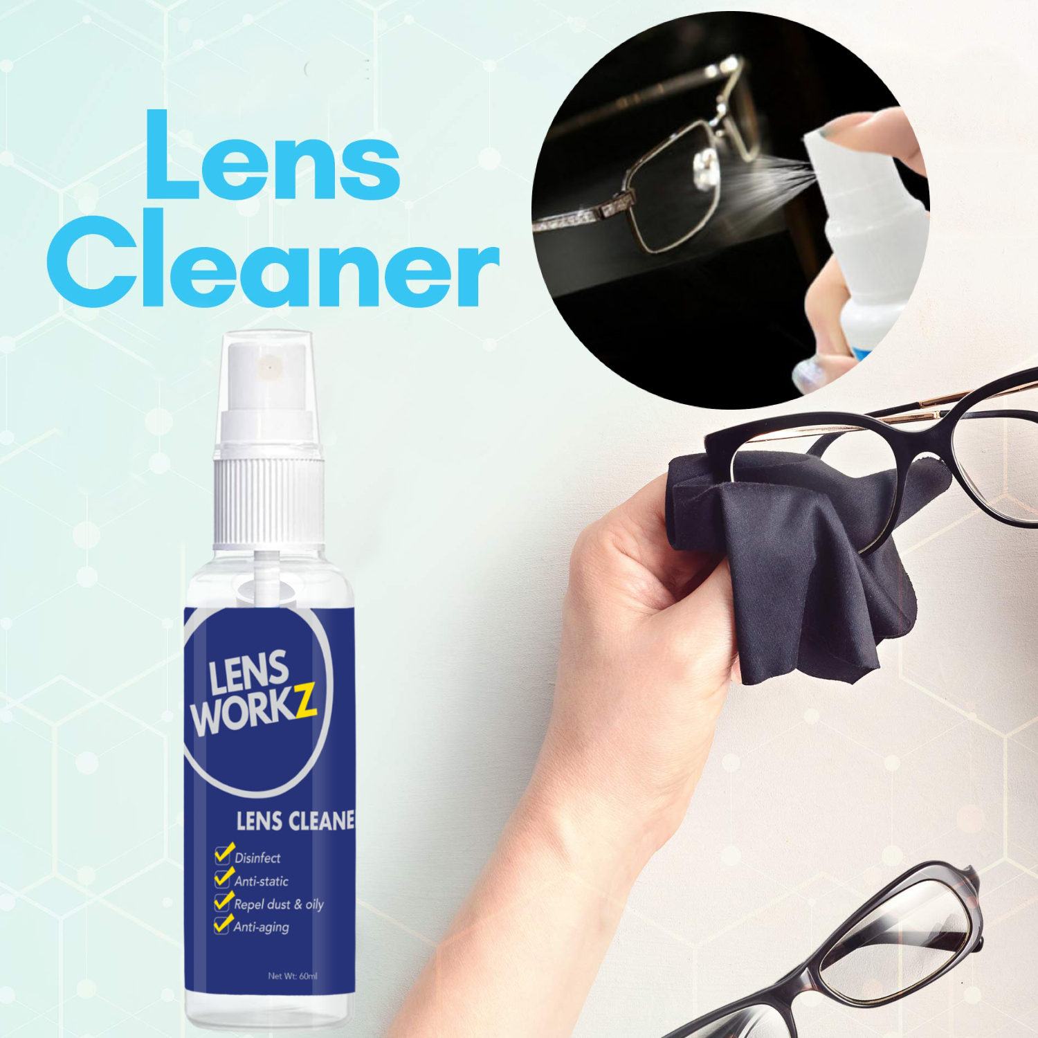 LENS WORKZ Lens Cleaner Spray Glasses Spectacle Sunglasses Cleaning ...