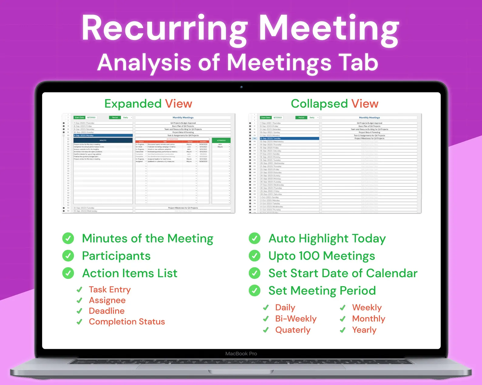 Recurring Meeting Template Minutes Agenda & Action Item List Tracker ...