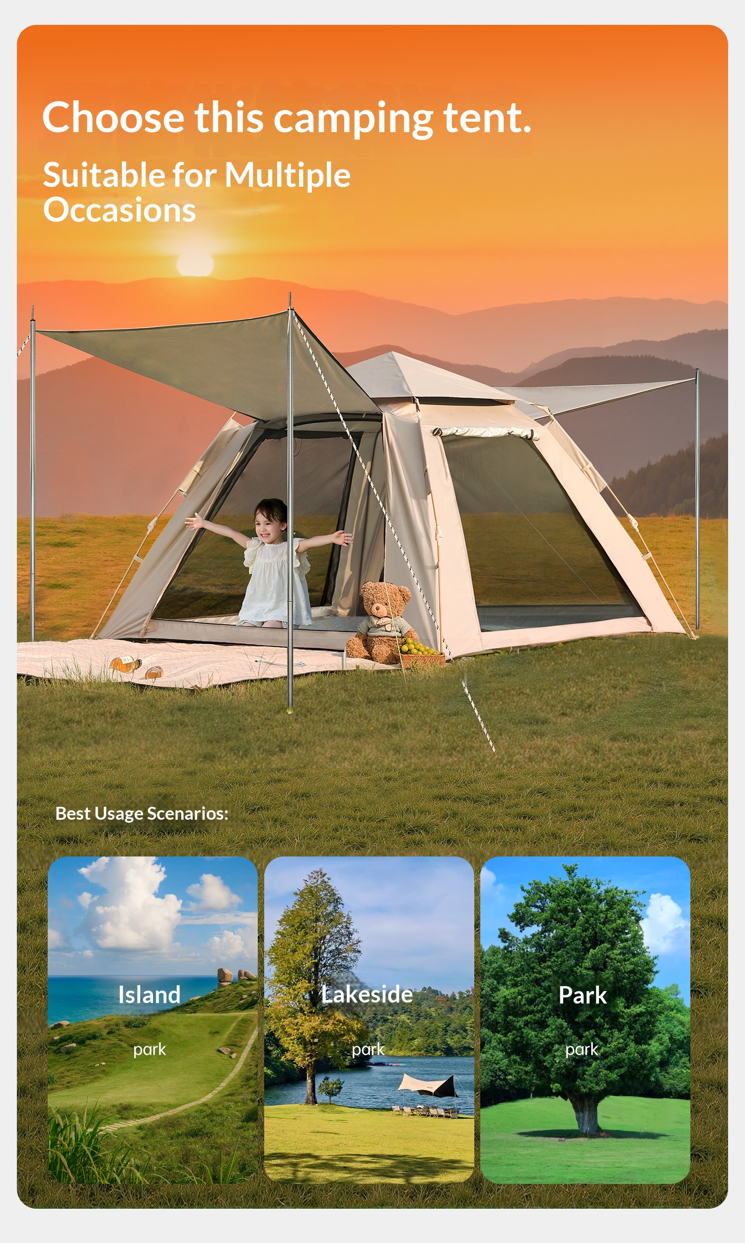 WTHB Outdoor Camping Automatic Tent 2 Door Foldable Family Picnic Tent ...
