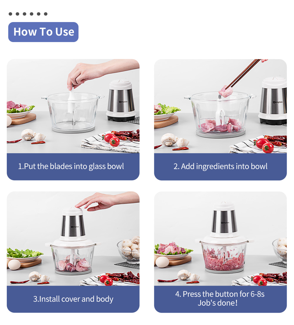 Simplus 2L Food Processor Meat Grinder Blender| 300W | 2 Adjustable ...