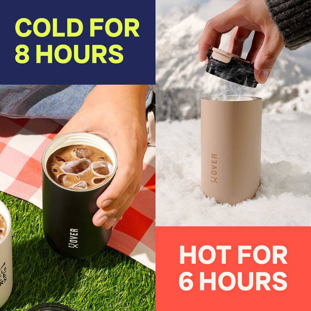 OVER Brew Cup Coffee Cup 350ML/430ML Ceramic Coating TWO Lid Stainless ...