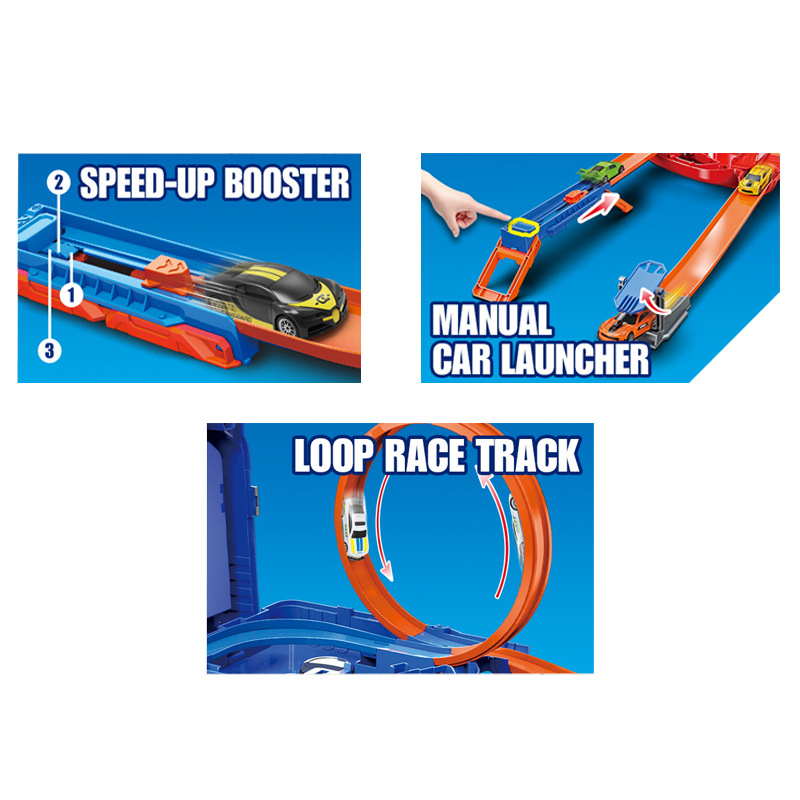 2-in-1 Car Track Launcher Set with Loop & Gravity Booster + 2 Die-Cast ...
