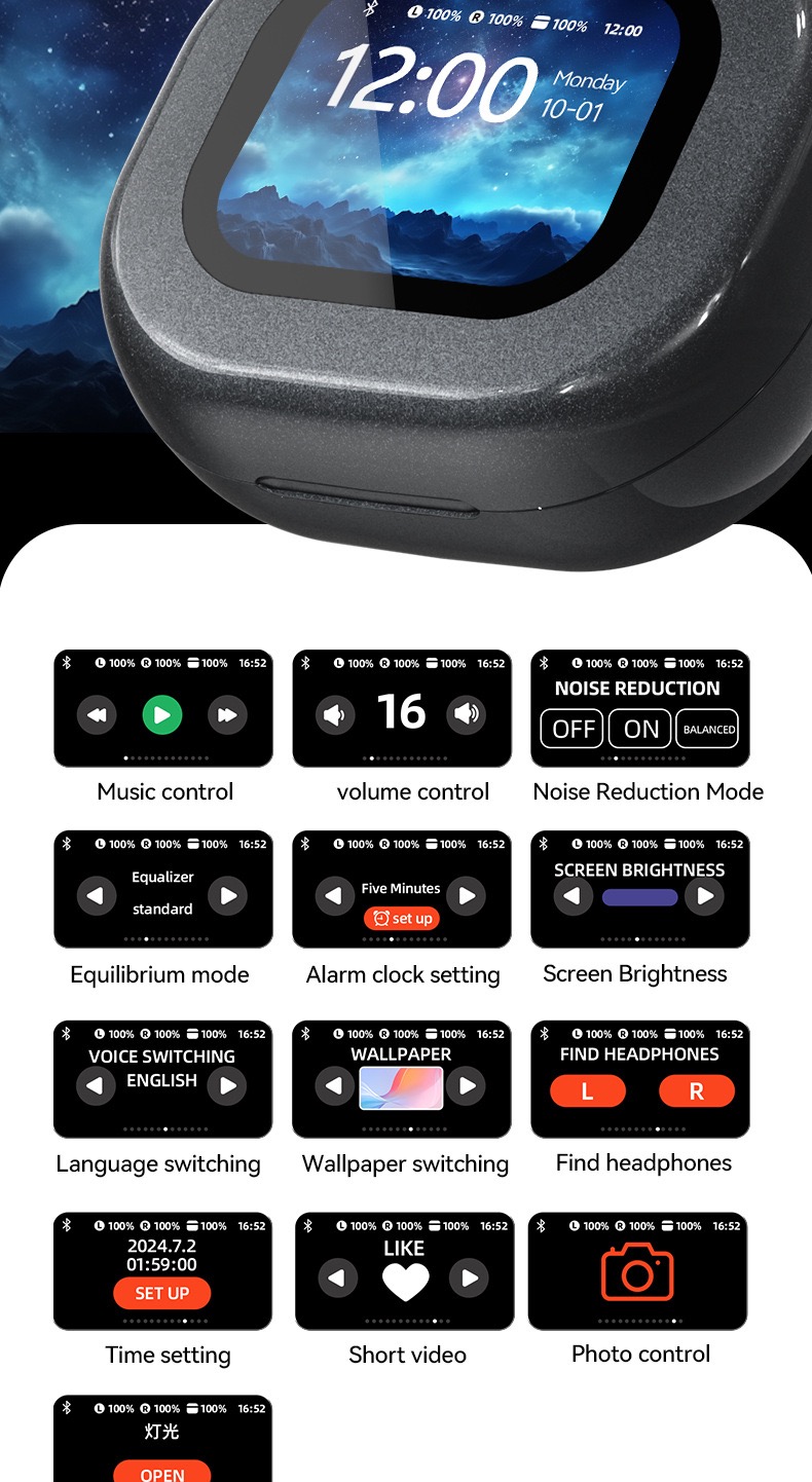 LCD color large-screen wireless Bluetooth headphones AI smart ...