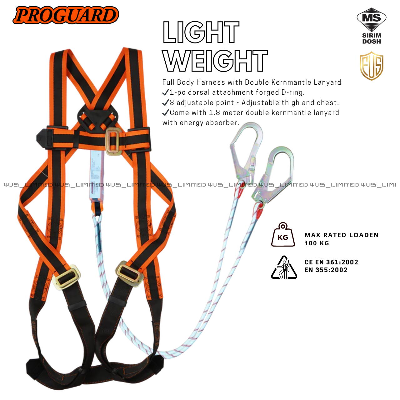 PROGUARD PFP-FBH-108-LITE-SET-LYKM Safety Full Body Harness & Double ...