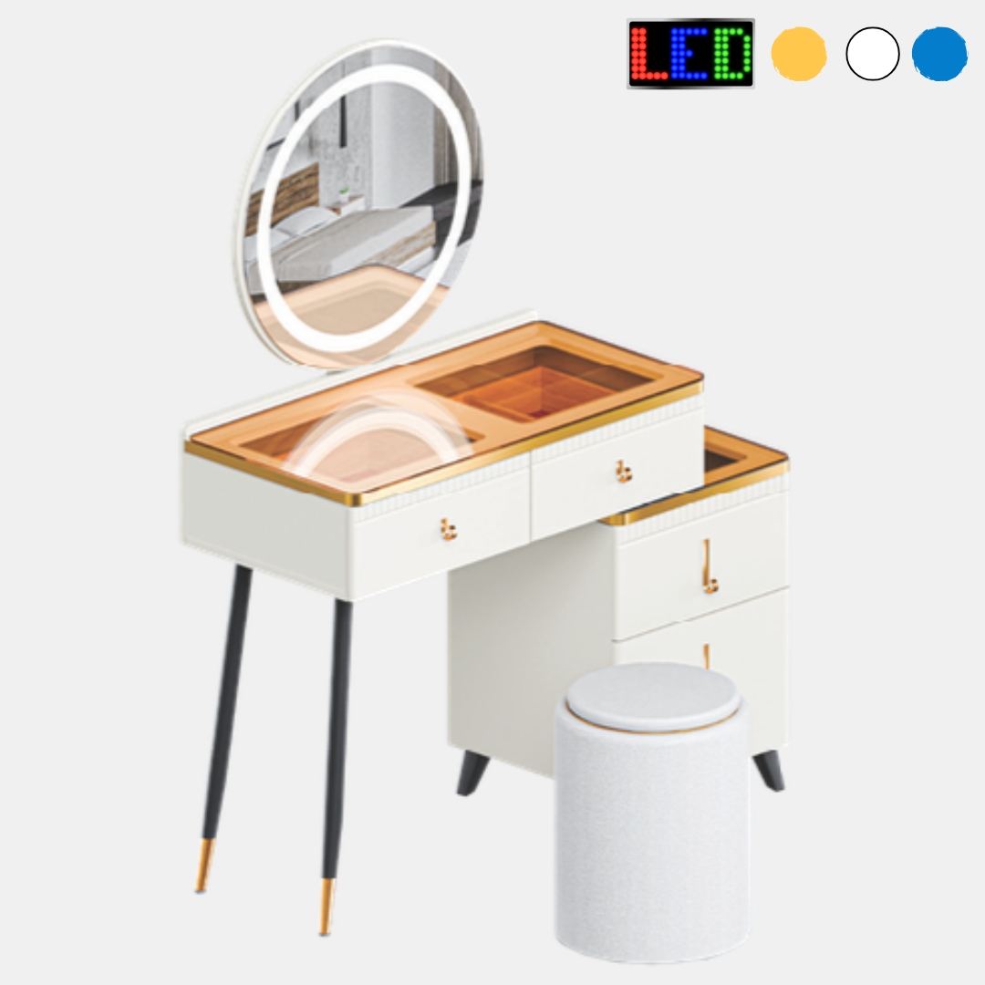 Furniture Direct ERIN LED Mirror Expandable Dressing Table Set-White ...