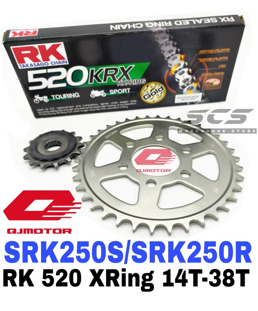 Sprocket Set QJ MOTOR SRK250S SRK250R RK 520 KRX X-Ring Rivet Black ...