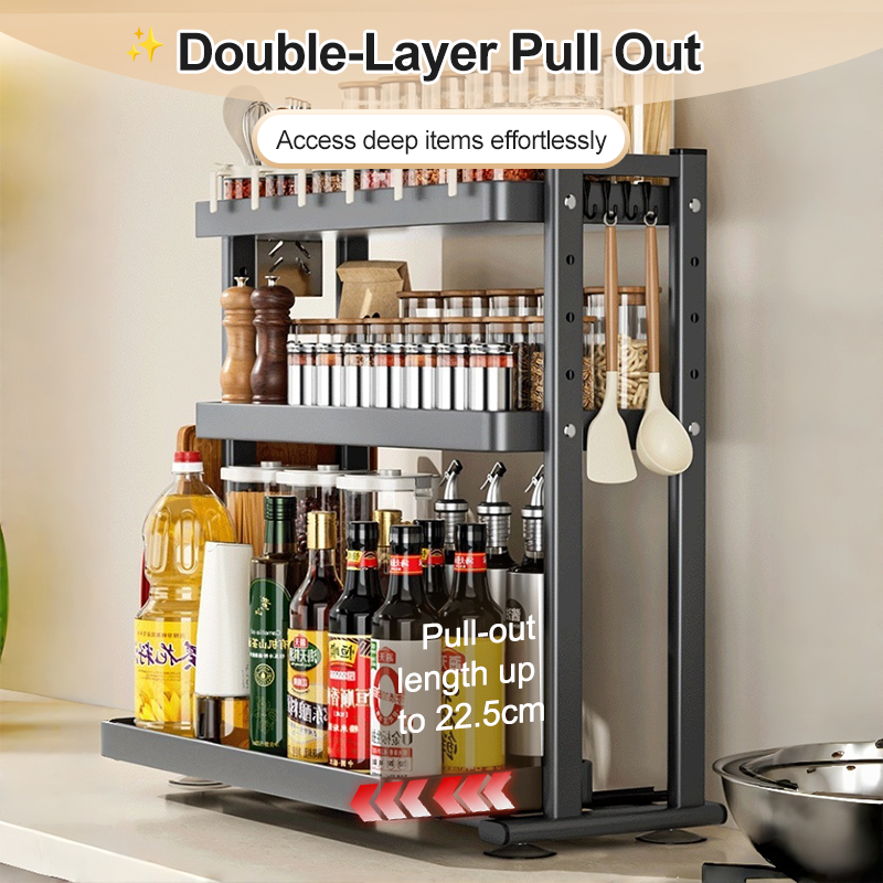 GSLIFE Adjustable Rak Dapur Boleh Tarik Pull Out Spice Rack Organizer ...