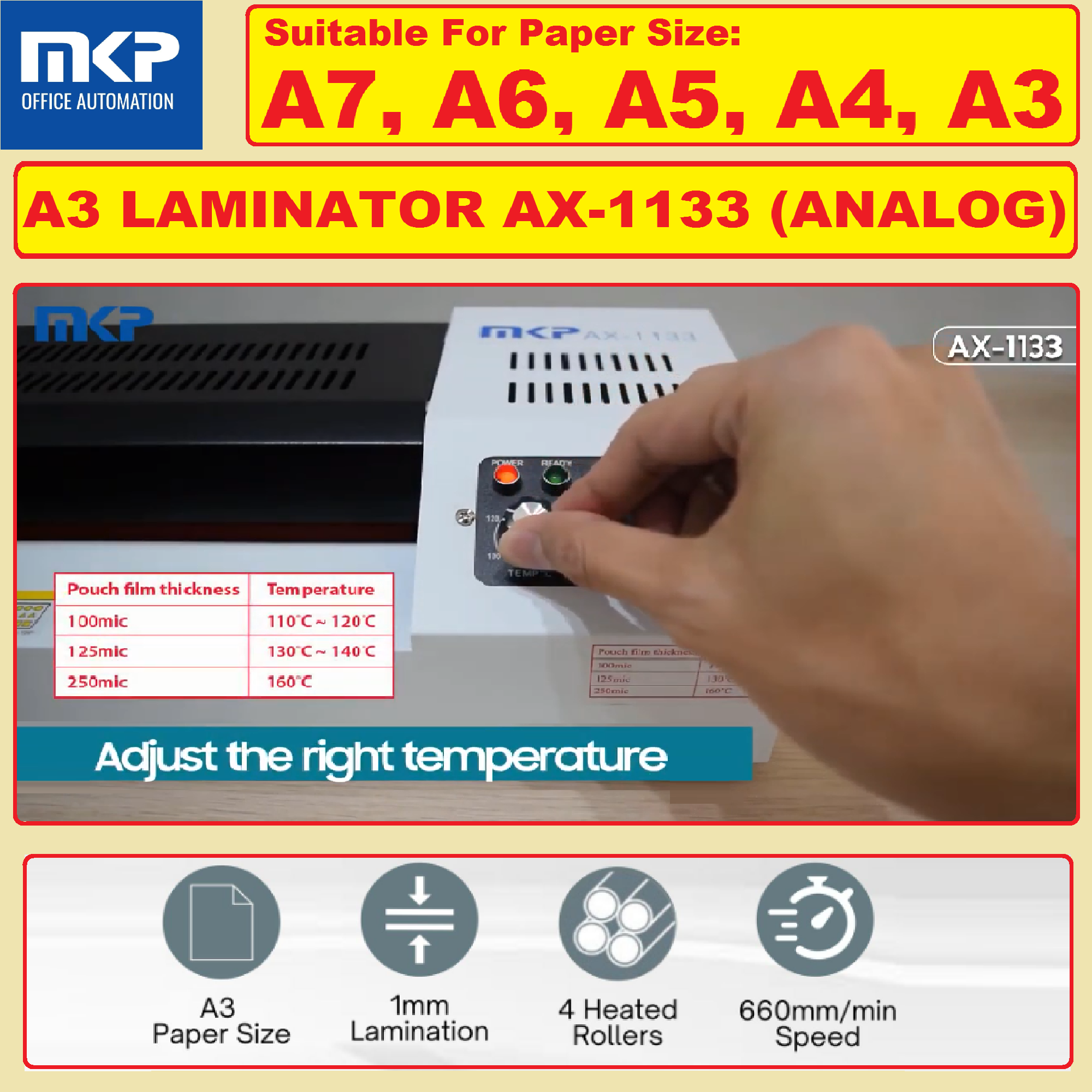 MKP A3 Laminating Machine AX-1133 AX 1133 AX1133 Office Laminators can ...