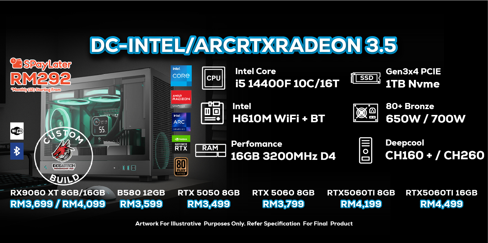 DOTATECH DC-INTEL/ARCRTXRADEON 3.5 - CUSTOM PC GAMING PACKAGE i5-14400F ...
