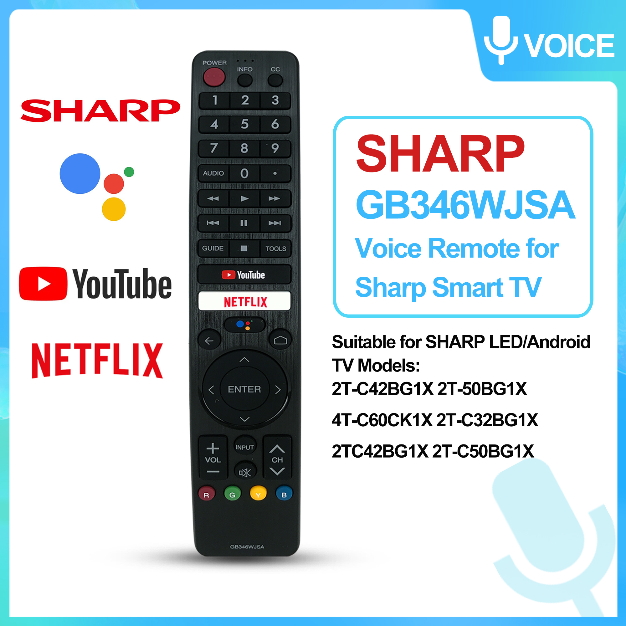 SHARP GB326WJSA GB346WJSA SH-V10 Sharp Smart AQUOS Android TV Remote ...