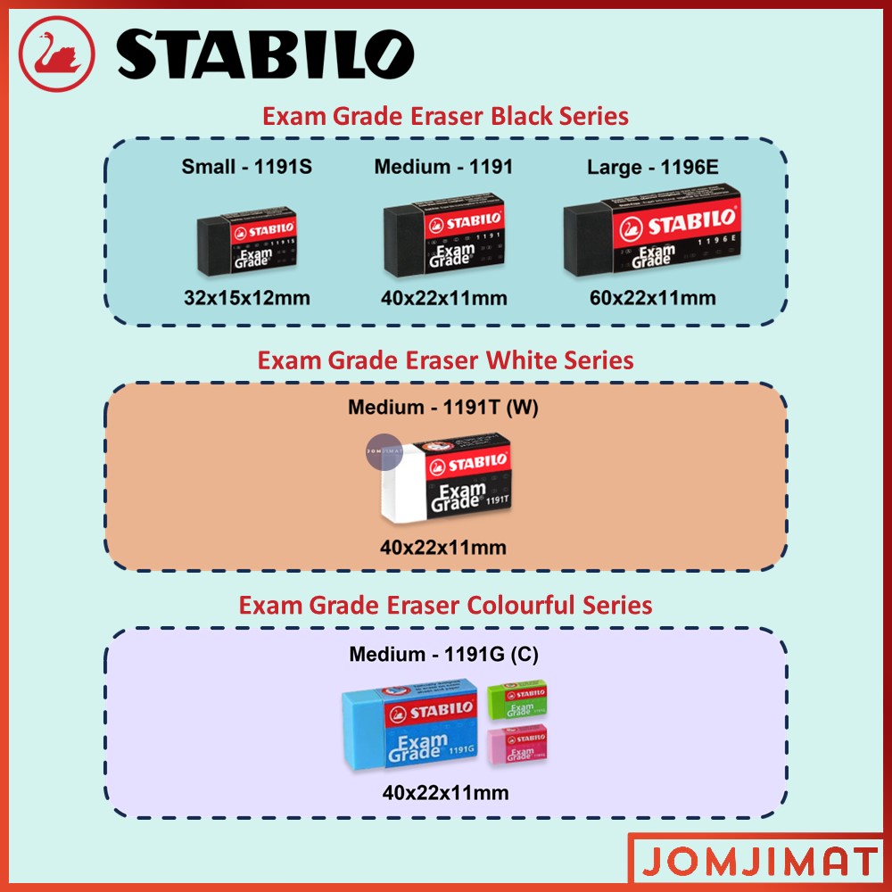 Stabilo Exam Grade Black White Colourful Eraser 1191S / 1191/ 1191T ...