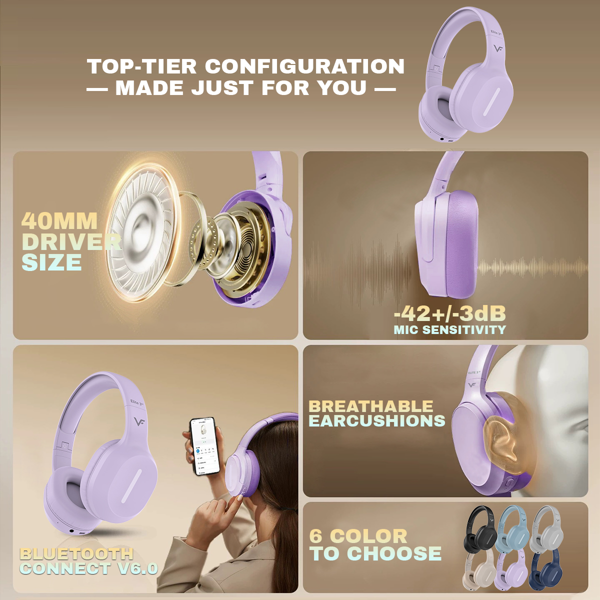 Vinnfier VF Elite 3 BT Wireless Over-Ear Headphones | Bluetooth V6.0 ...