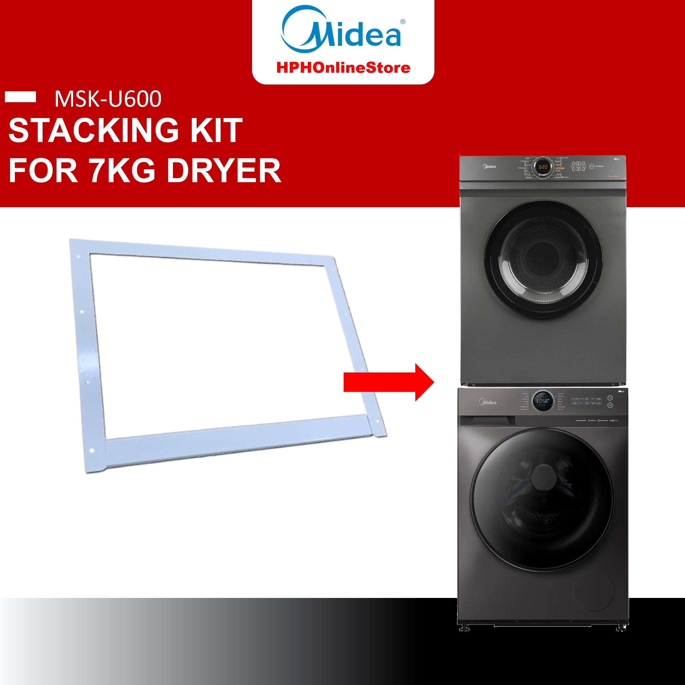 Midea Stacking Kit MSK-U600 for MD100A70 MD-7388 | MF100W85B MF100W95B ...