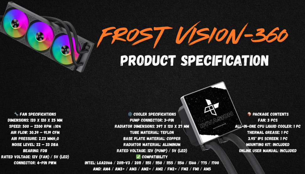 [SK TECH] INVASION FROST VISION 360MM CUSTOM LCD AIO ARGB CPU PROCESSOR ...