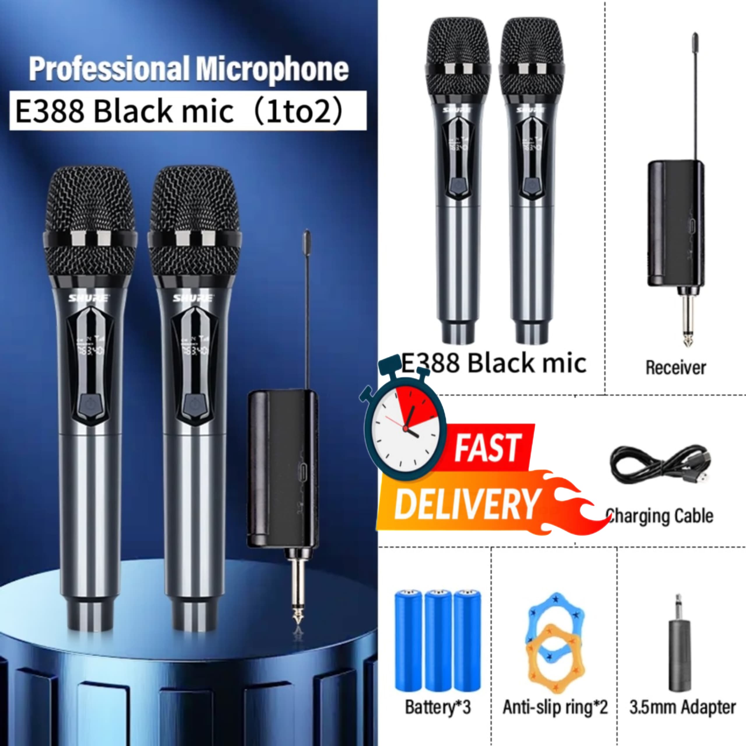 Wireless Microphone with rechargeble battery 2 mics for soundcard/sound ...