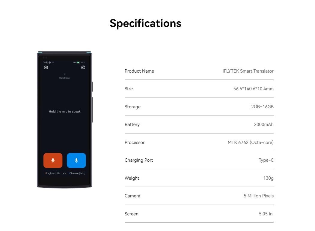 iFLYTEK Portable Smart Translator Two Way Voice Translation Device ...