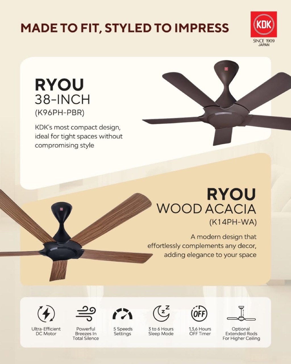 🔥BEST SELLING🔥 KDK Fan KDK K14PH K14RH 56” K96PH 38” 5 Speed DC Motor ...