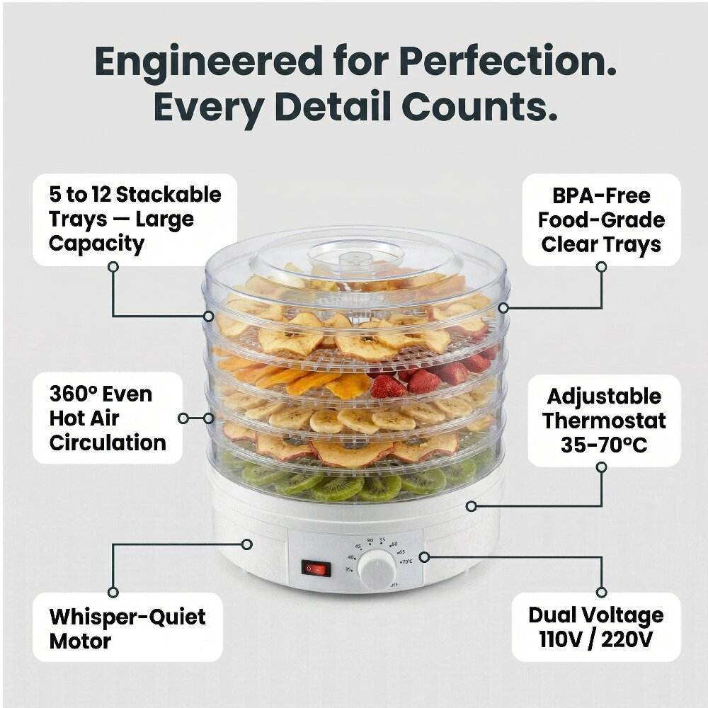 900W 7-Tray Fruit Dehydrator Food Dehydrator Dryer Pengering Makanan ...