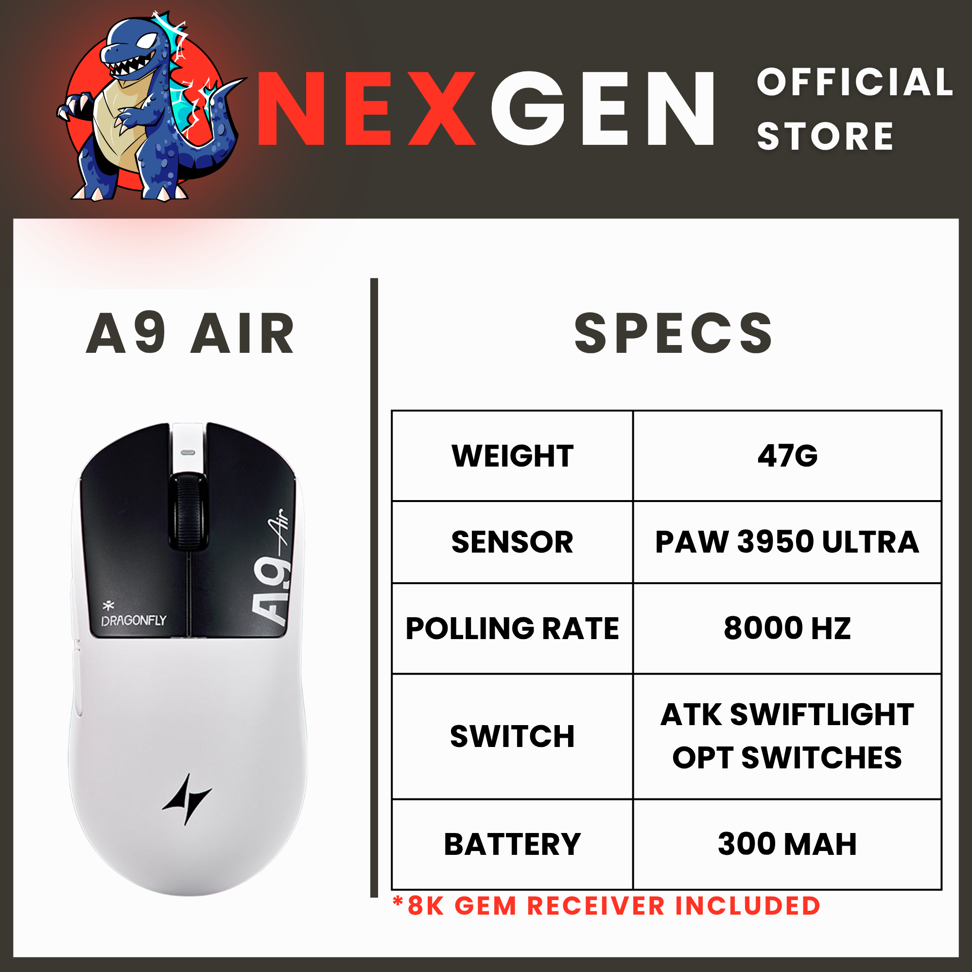 [READY STOCK] ATK DRAGONFLY A9 ULTIMATE / AIR | Gaming Mouse 8K PAW3395 ...